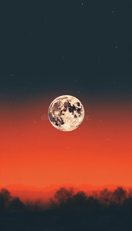 Moon on Orange Sunset Sky. Generative Ai Stock Illustration ...