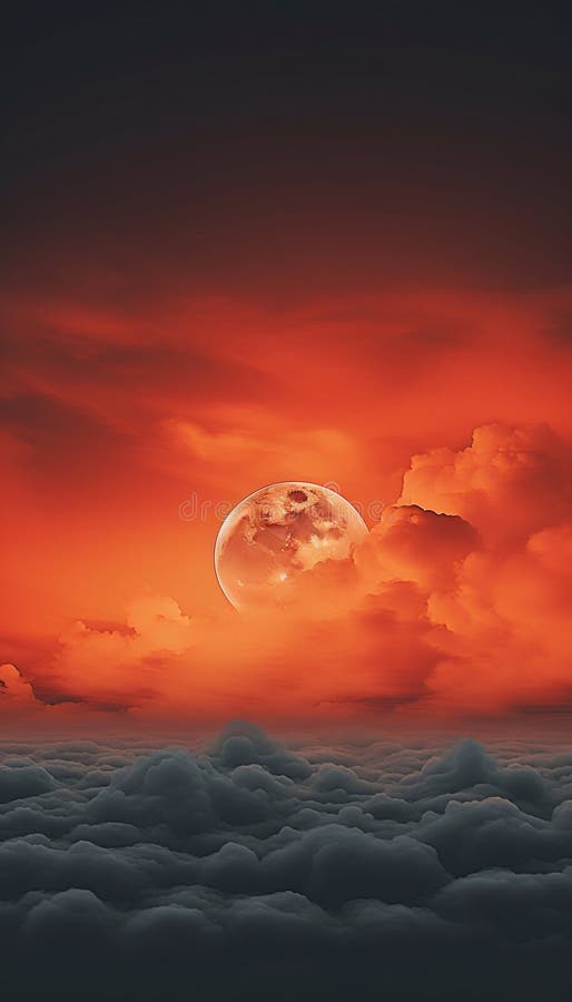 Moon on Orange Sunset Sky. Generative Ai Stock Illustration ...