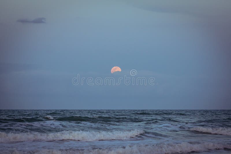 Moon Over the Atlantic Ocean Stock Image - Image of night, horizon ...