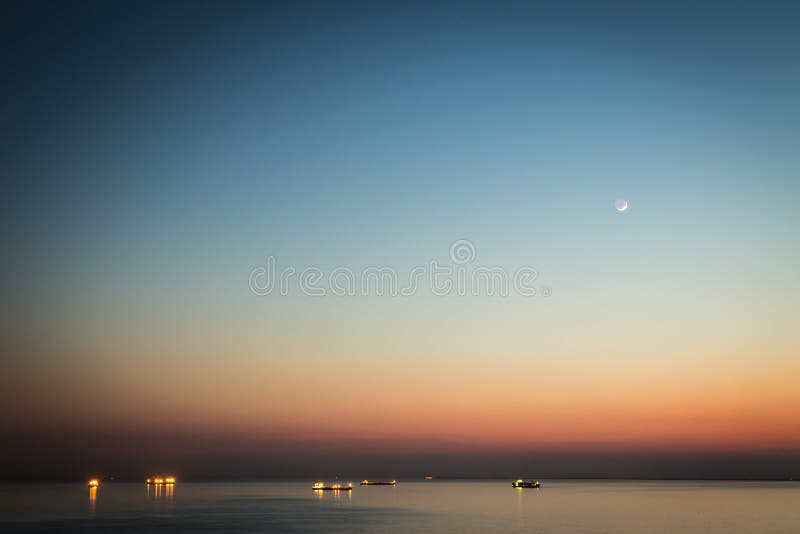 Moon over the boats stock image. Image of boat, shipping - 55378457