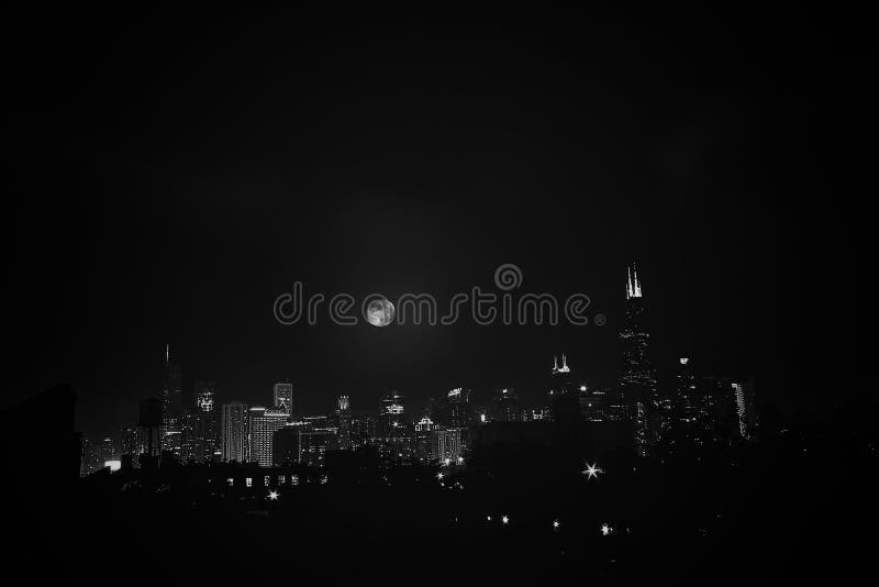 Moon over chicago stock photo. Image of destinations - 27191694