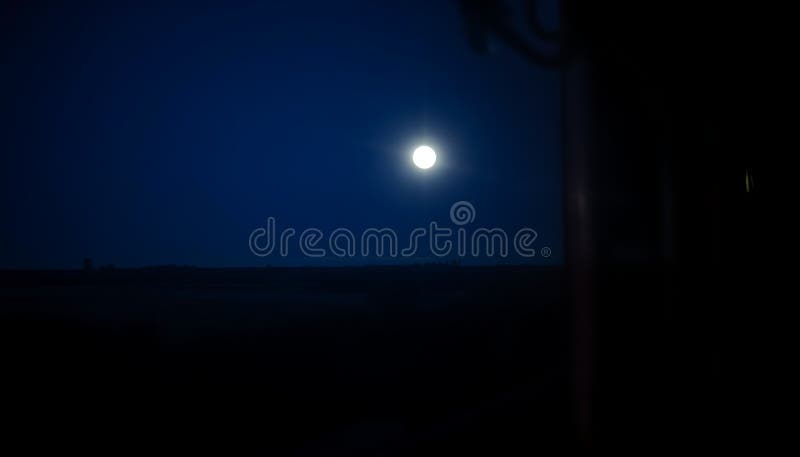 Moon Over Dark Mountain Range, Night Landscape, Lunar Scenery ...