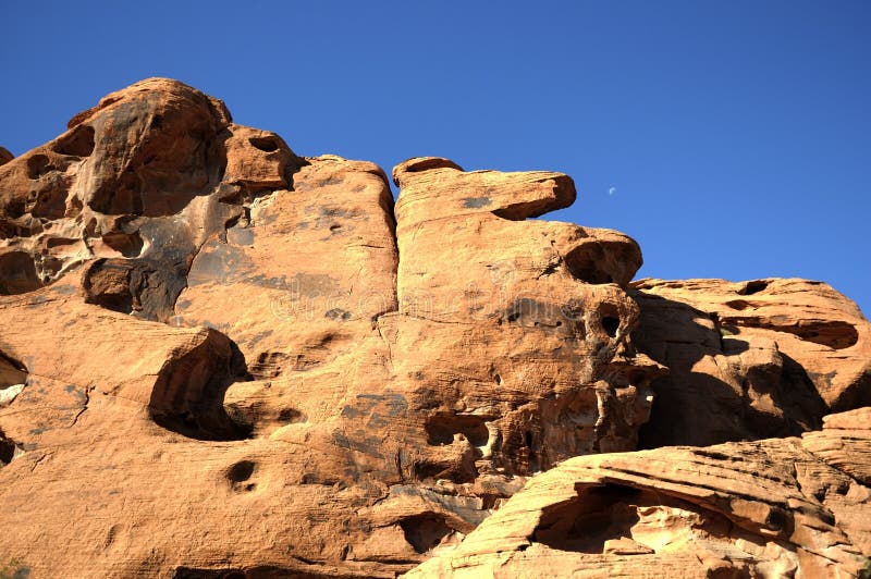 Moon Over Desert Rock Formations Stock Image - Image of canyon, geology ...