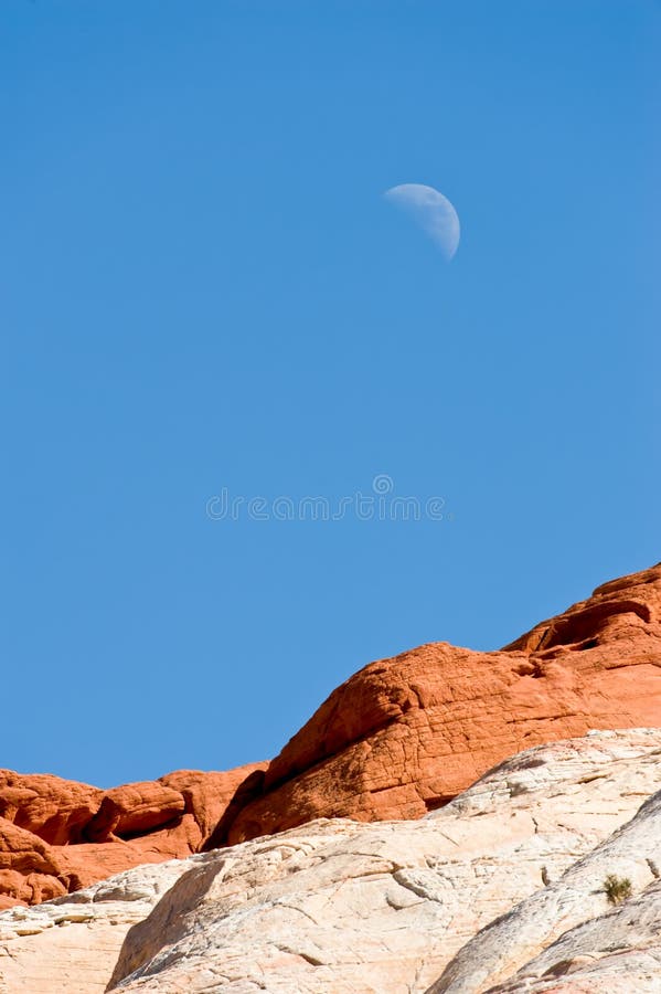 Moon Over Desert Valley of Fire Stock Image - Image of crescent, hills ...