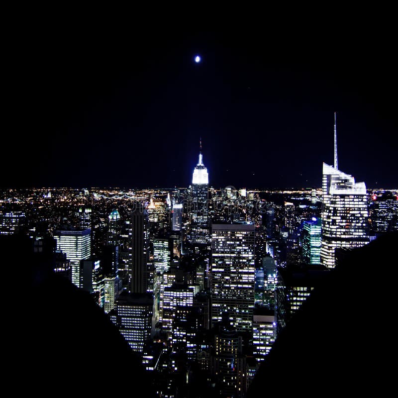 Moon over NYC editorial photo. Image of building, lights - 18751306