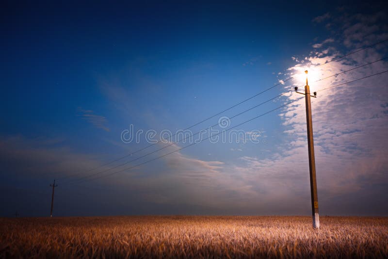 The Moon Over the Field with Power Lines Stock Image - Image of architecture, lines: 200785915