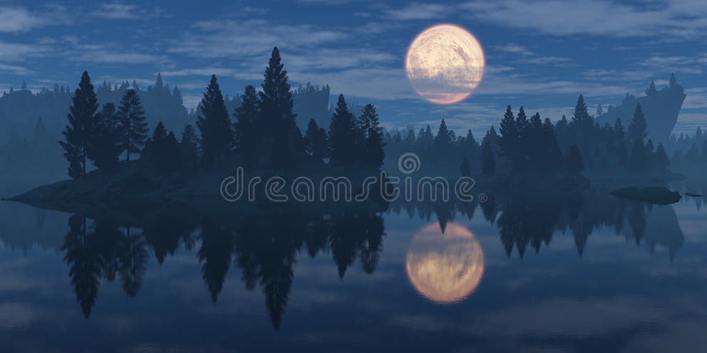 Moon over the forest stock illustration. Illustration of ocean - 51790418