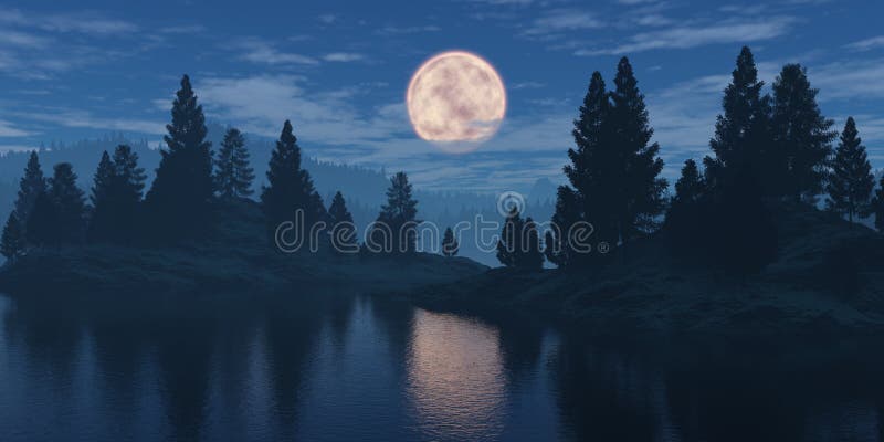 Moon over the forest. stock illustration. Illustration of nature - 51790496