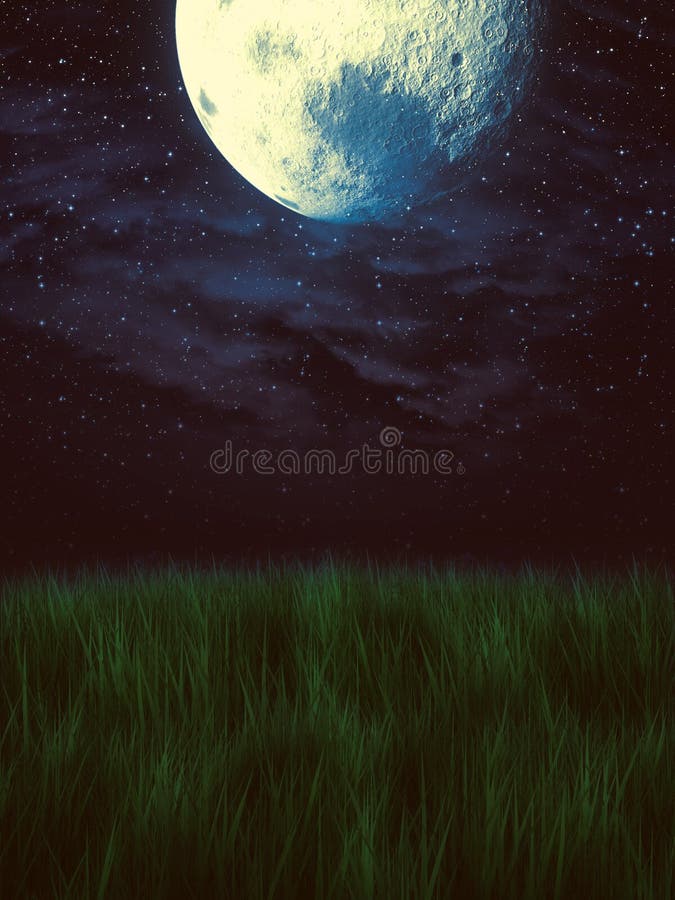 Moon over Grass Field stock illustration. Illustration of season - 58732559