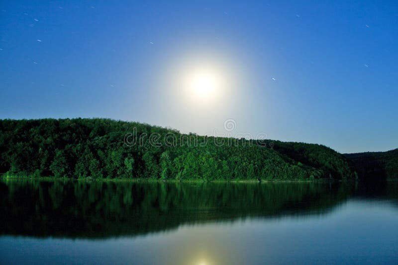 Moon over the lake stock photo. Image of forest, island - 2827368