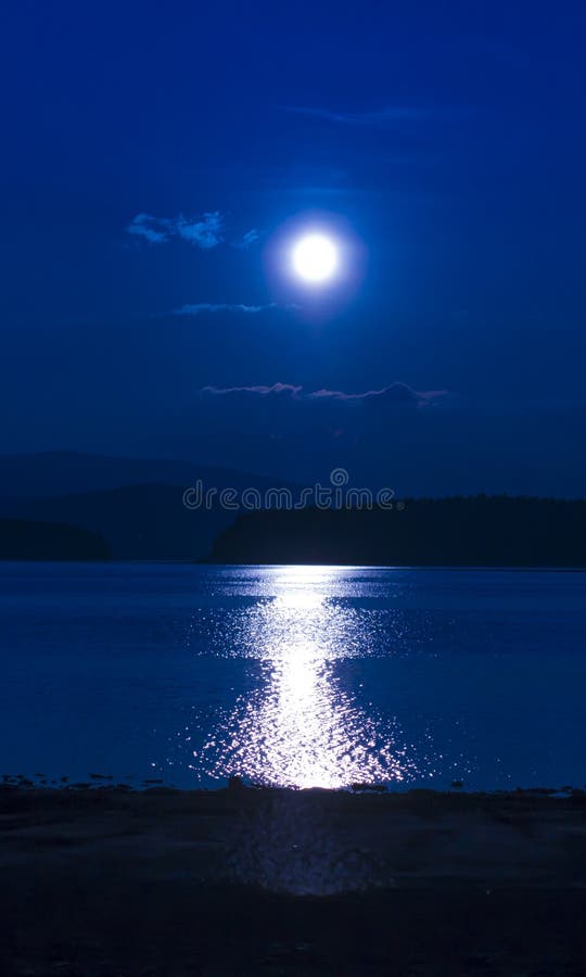Moon over the lake stock image. Image of shine, water - 46911403