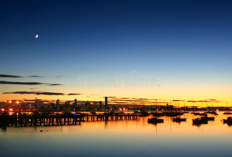 Moon Over Melbourne stock photo. Image of yachts, still - 1095868