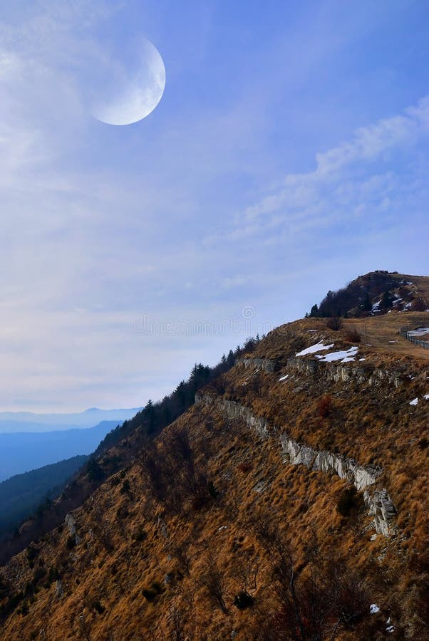 Moon over the mountain stock photo. Image of clouds, landscape - 34894674