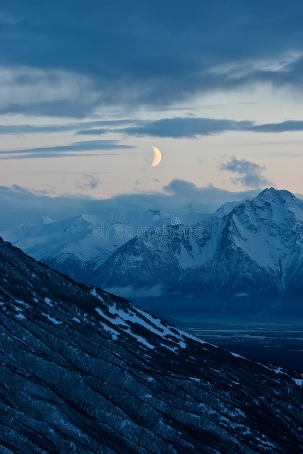 Moon over mountains stock photo. Image of cover, snow - 36885202