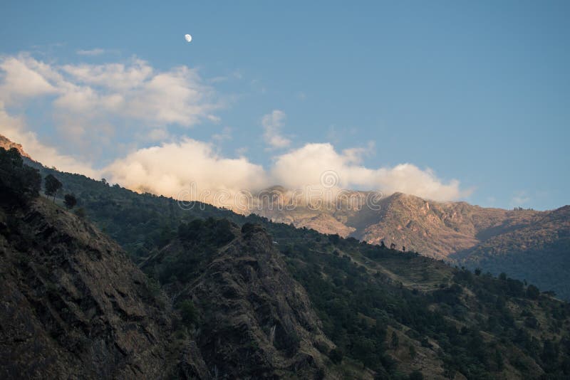 Moon Over Mountains during Day Stock Image - Image of outdoor, scenic ...