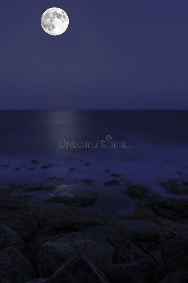 Moon Over the Ocean - Lanzarote, Canary Islands, Spain Stock Image ...