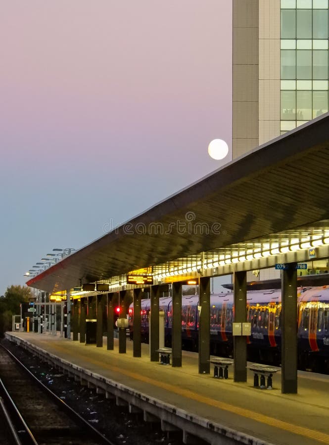 Moon over the platform editorial photography. Image of planetoid ...