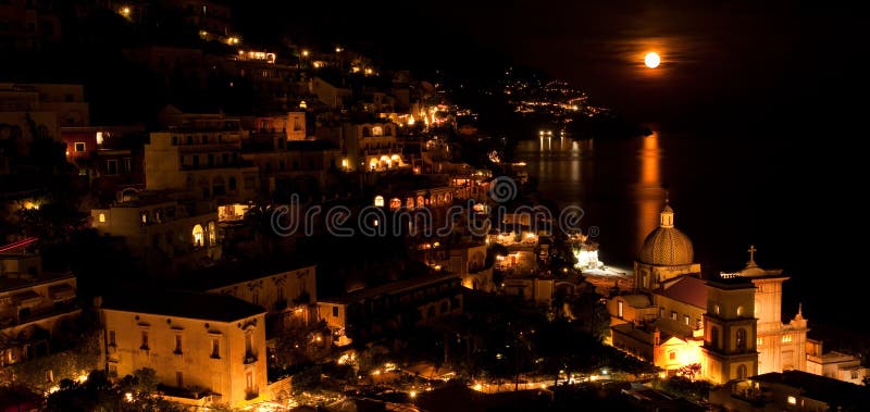 Moon over Positano, Italy stock image. Image of moon, beach - 9354949