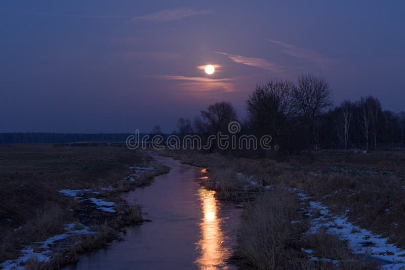 Moon over the river stock photo. Image of river, sunset - 202241120