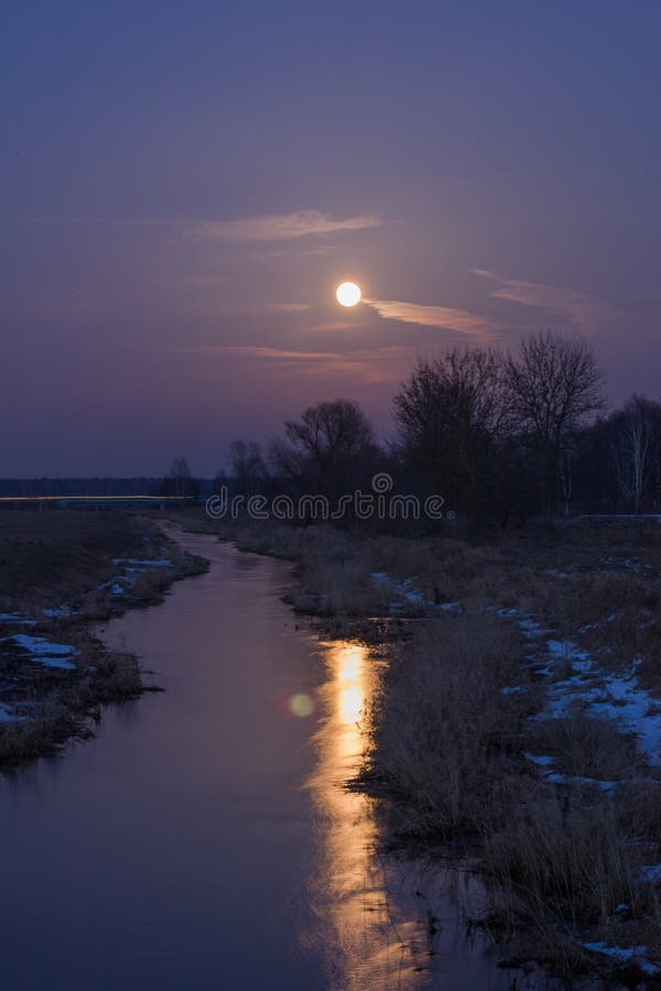 Moon over the river stock photo. Image of night, moonlight - 202241130