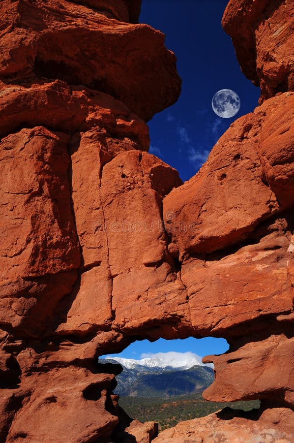 The Moon Over Rock Formation Stock Photo - Image of shapes, hill: 26068102
