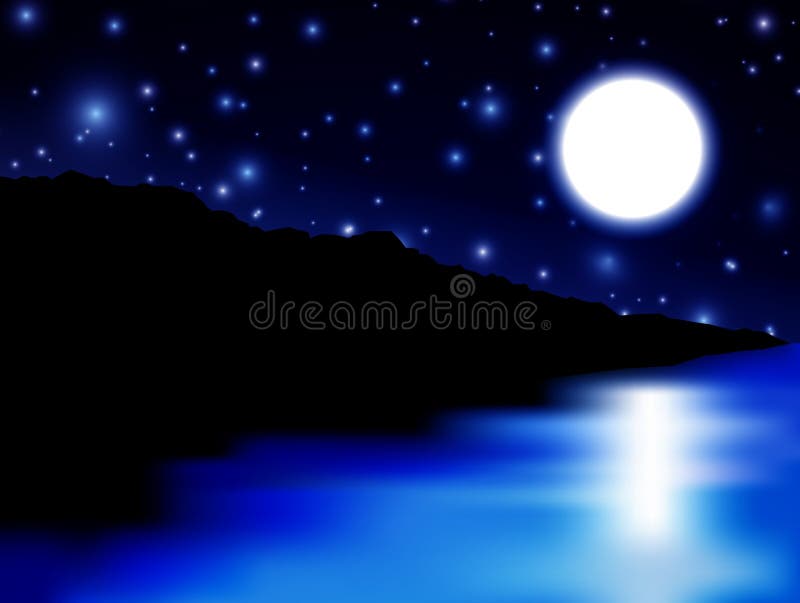 Moon over sea and island stock illustration. Illustration of midnight ...