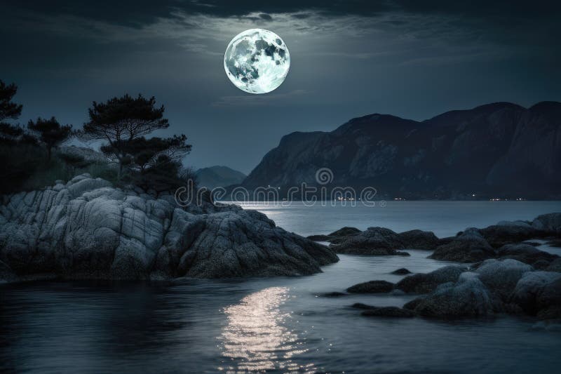 Moon Rise Over Water Stock Illustrations – 104 Moon Rise Over Water ...