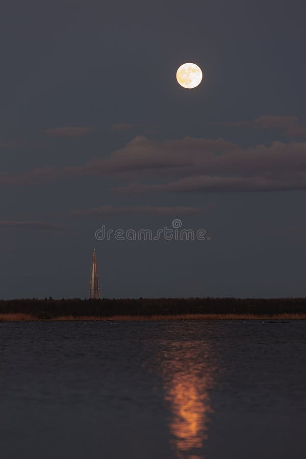 Moon Over Sea at Night, Reflection of Light from Celestial Body in ...