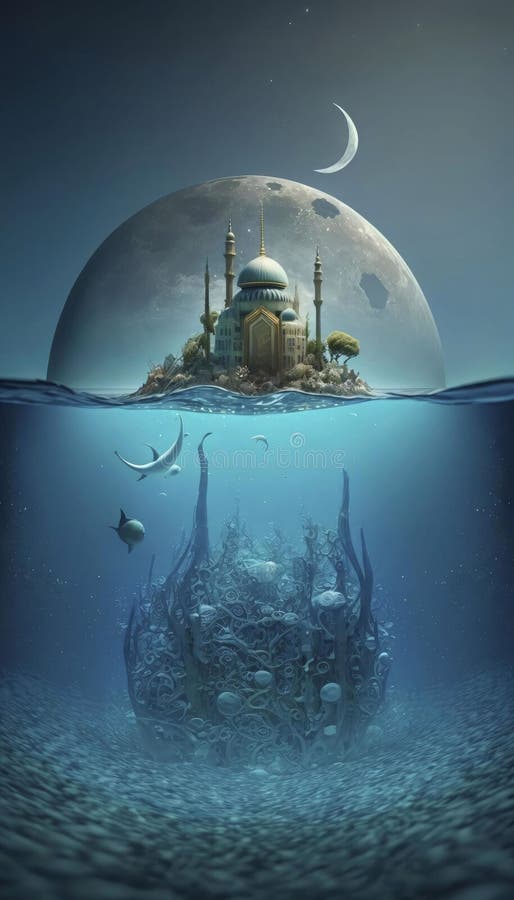 Moon Over the Sea Moon Over Ocean Moon Over Water Stock Illustration ...