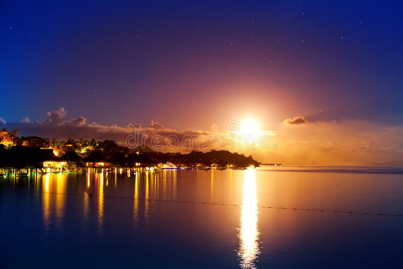 The Moon Over the Sea and Reflection in Water. Stock Photo - Image of ...