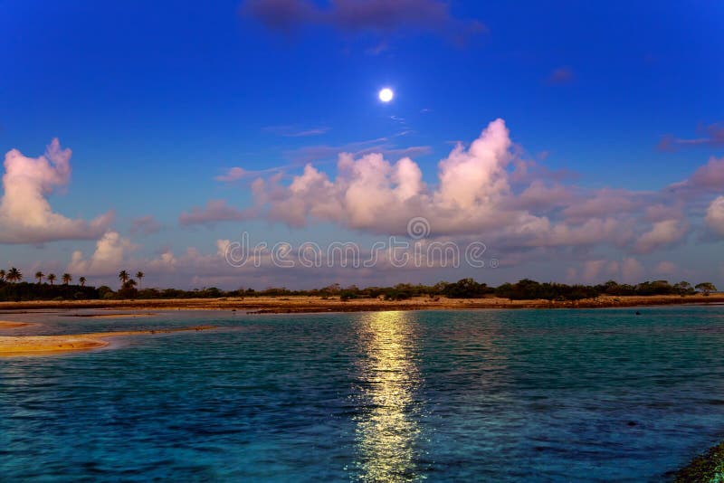 The Moon Over the Sea and Reflection in Water. Stock Photo - Image of ...