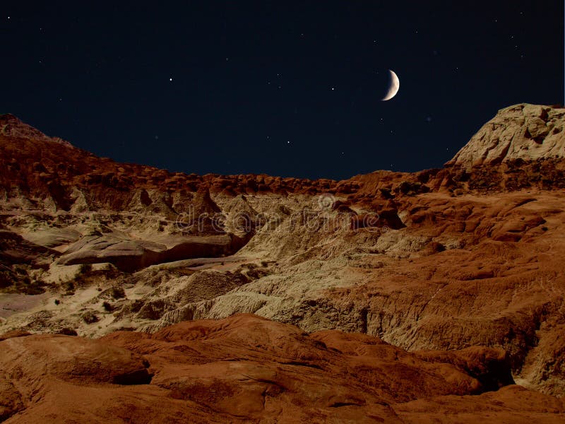Moon Over the Toadstools in Southern Utah Stock Photo - Image of ...
