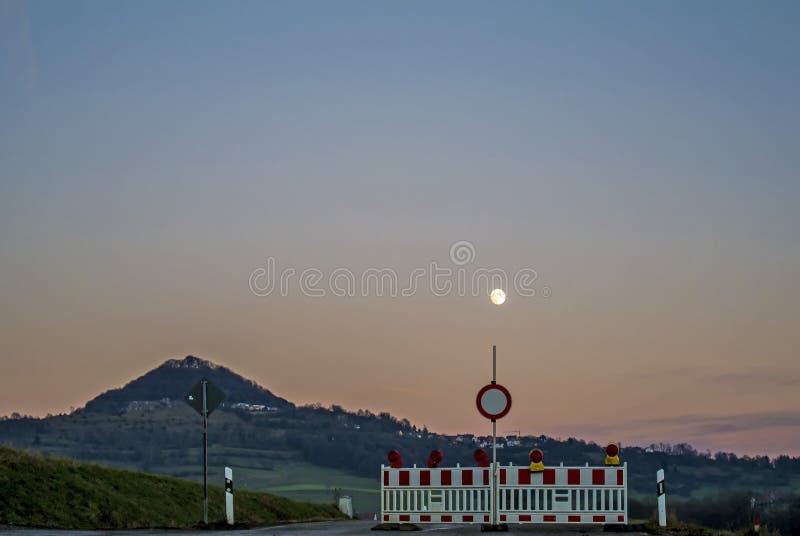 Moon over a traffic sign stock image. Image of night - 36061555