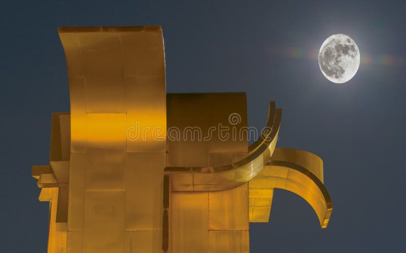 Moon Over the University Monolith Stock Image - Image of university ...