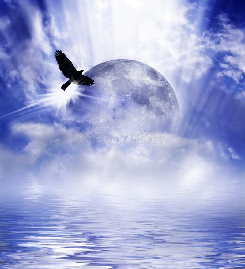 Moon over water stock illustration. Illustration of beacon - 8508983