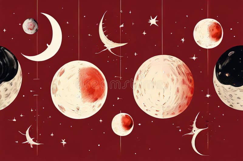 Moon a Pattern Featuring Stylized Moons and Phases Stock Illustration ...
