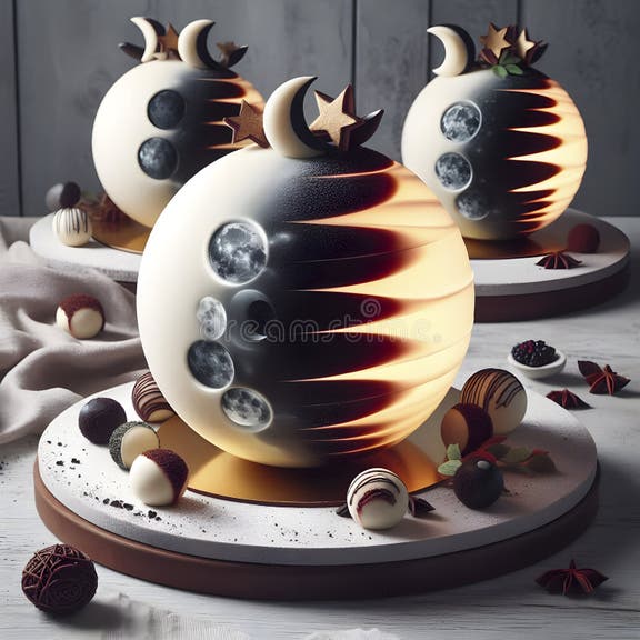 Moon-phase Cakes: Spherical Desserts, Ai Created Image Stock Image ...