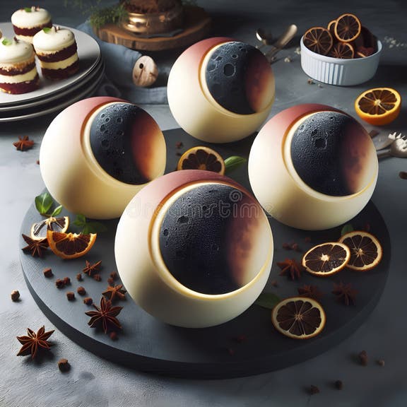 Moon-phase Cakes: Spherical Desserts, Ai Created Image Stock Photo ...