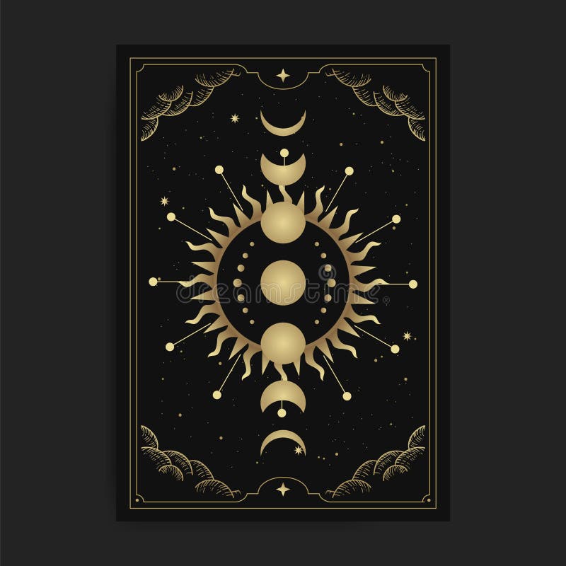 Moon Phases Accompanied by the Sun Stock Vector - Illustration of boho ...