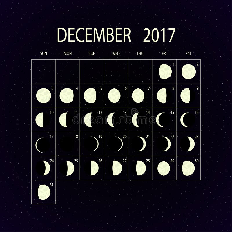 Moon Phases Calendar for 2017. December. Vector Illustration. Stock ...