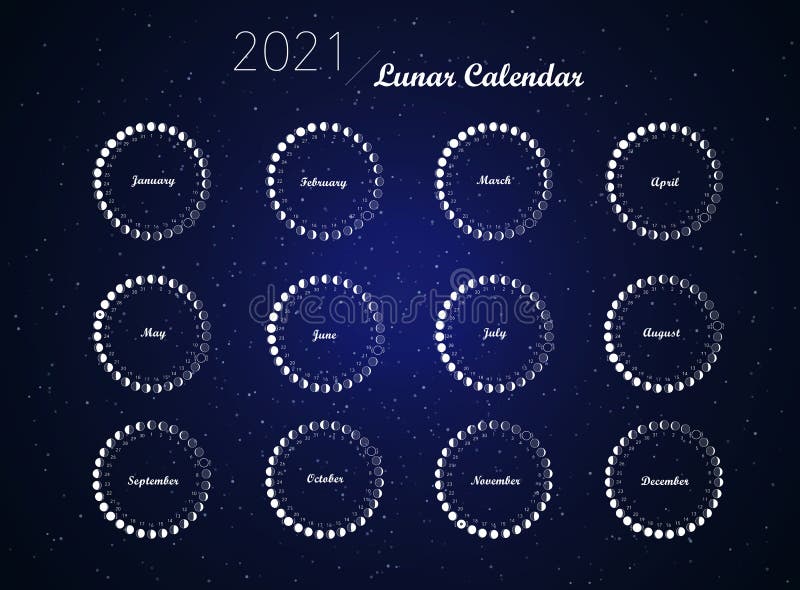 2021 Moon Phases Calendar White Astronomy Vector Chart Stock Vector ...