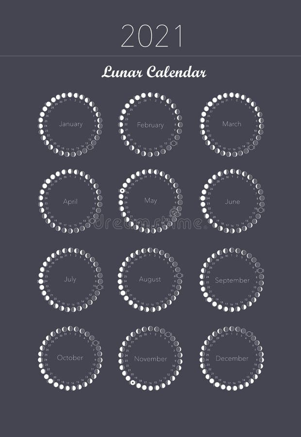2021 Moon Phases Calendar White Astronomy Vector Chart Stock Vector ...
