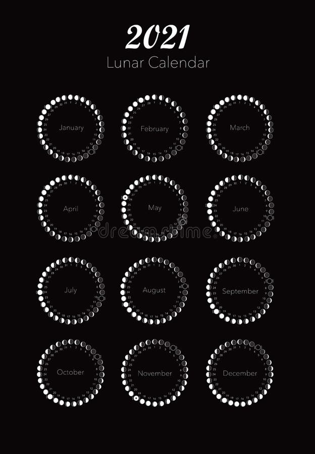 2021 Moon Phases Calendar Vector on Dark Grey Stock Vector ...