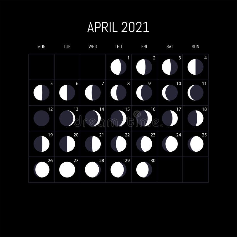 Moon Phases Calendar for 2021 Year. April. Night Background Design ...