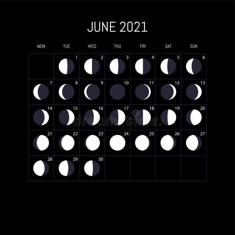Moon Phases Calendar for 2021 Year. June. Night Background Design Stock ...
