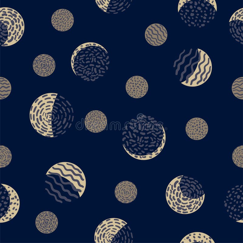 Set of Dotted Phases of the Full and Waning Moon in Black and White ...