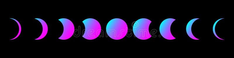 Moon Phases Flat Icons Set Illustrations Isolated on Background. Stock ...