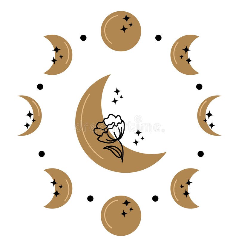 Moon Phases Hand Drawn in Flat Style. Vector Illustration of Moon with ...
