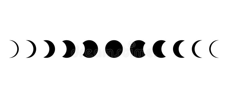 Moon Phases Icon Set. Waning, Half Moons, Crescent Shape Symbol Stock ...