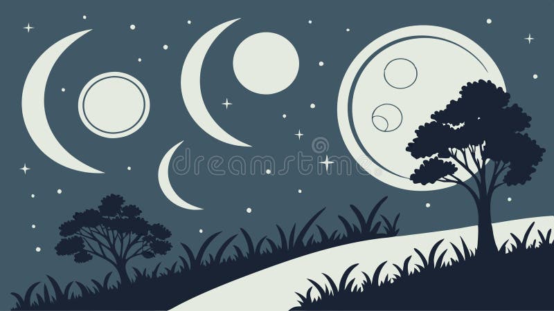 Moon Phases Illustration, Lunar Cycle and Night Sky Vector Design ...